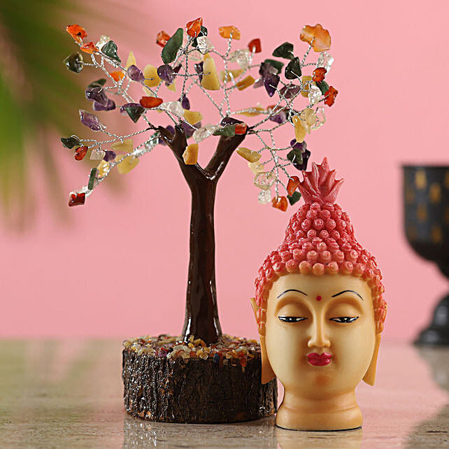 Colourful Gemstone Wish Tree & Pink Buddha Idol japan | Gift Colourful ...