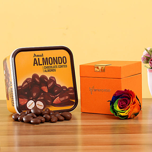 Buy/Send Forever Rainbow Rose & Amul Almondo Online- FNP
