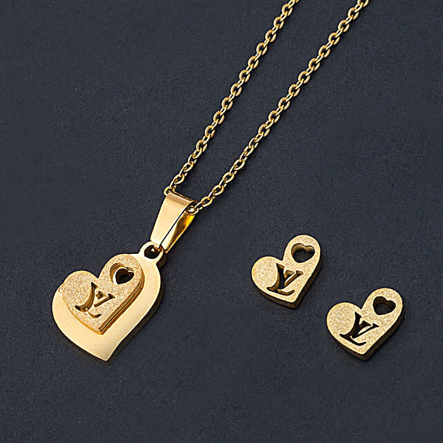 Buy/Send Gold Tone Swirly Heart Designer Pendant Set Online- FNP