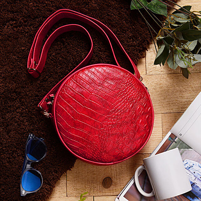 Buy/Send Vivinkaa Round Textured Red Sling Bag Online- FNP