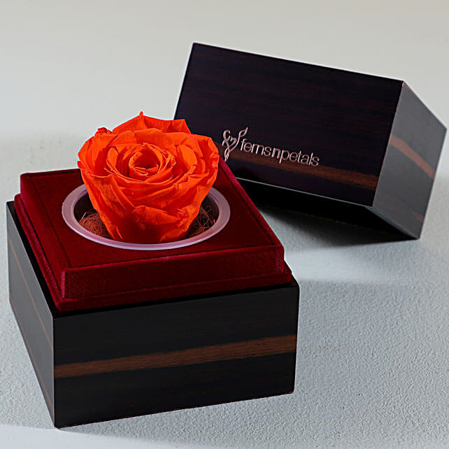 Exquisite Orange Forever Rose In Wooden Box thailand | Gift Exquisite ...